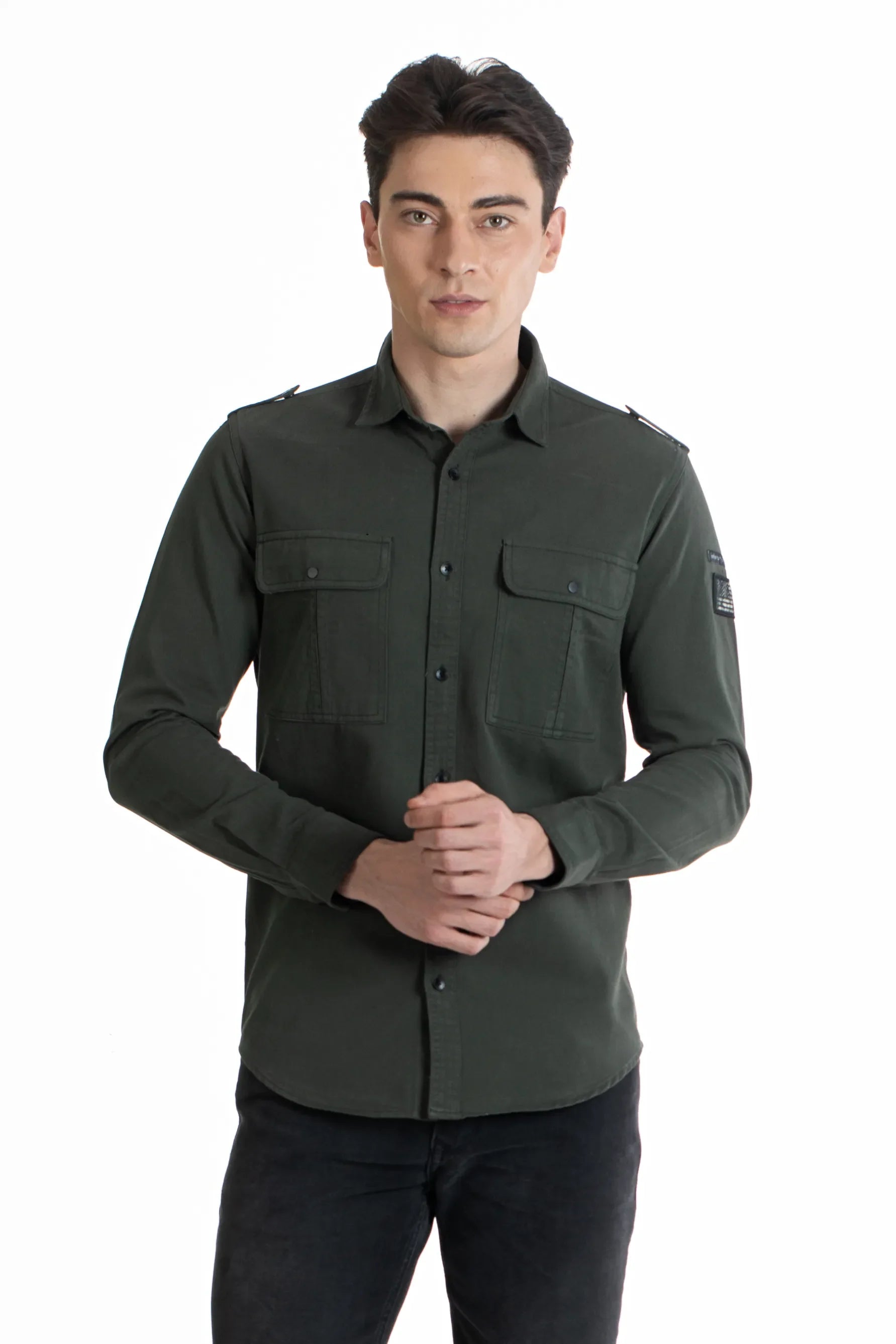 Buy Green Men's Cavalry Twill Tactical Plain Shirt-North Republic