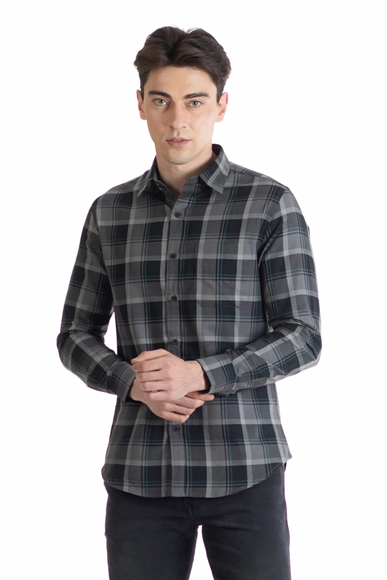 Buy Black Duplin Checks Single Pocket Oxford Checked Shirt