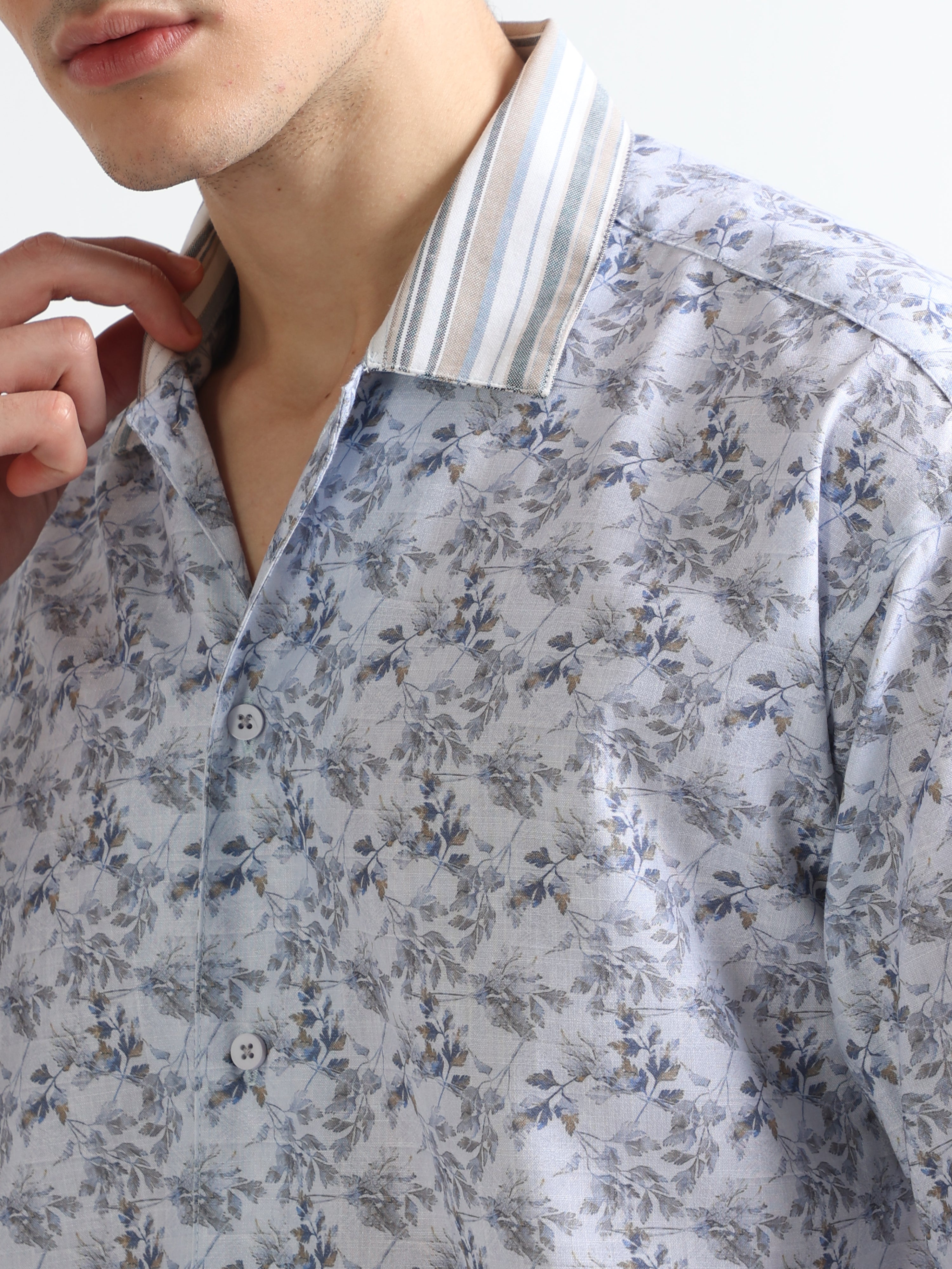 Buy blue drawcod panel men's printed shirt-North Republic