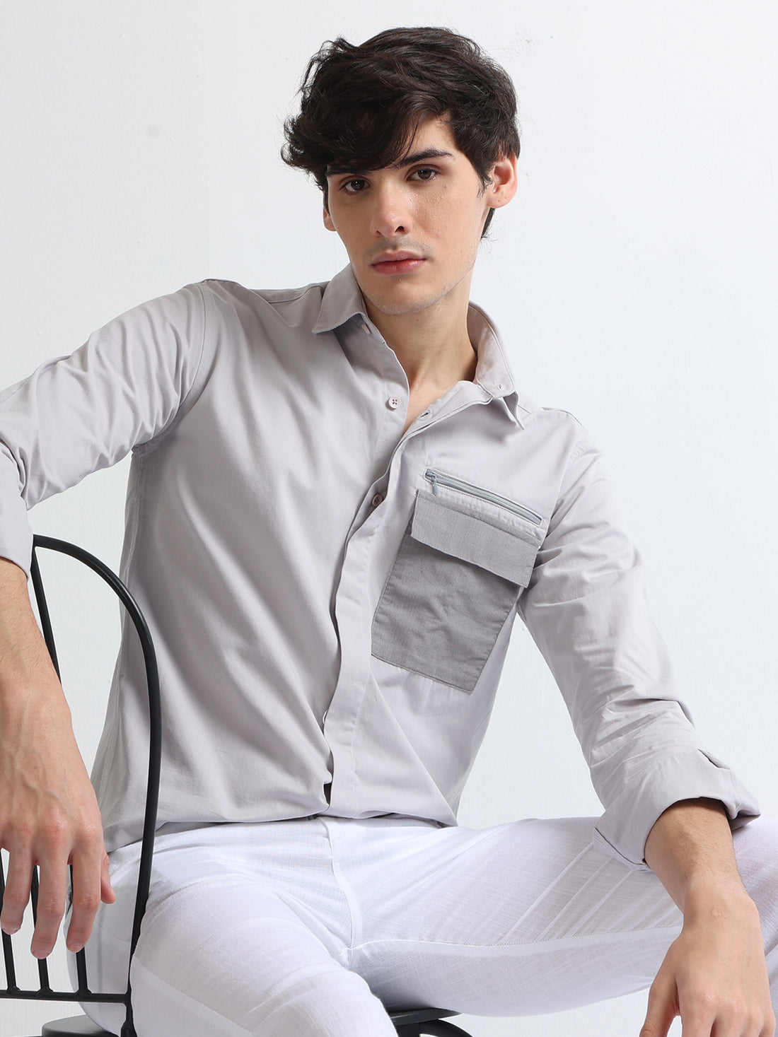 Shop Ash Hidden Placket Stylish Pocket Mens Shirt Online