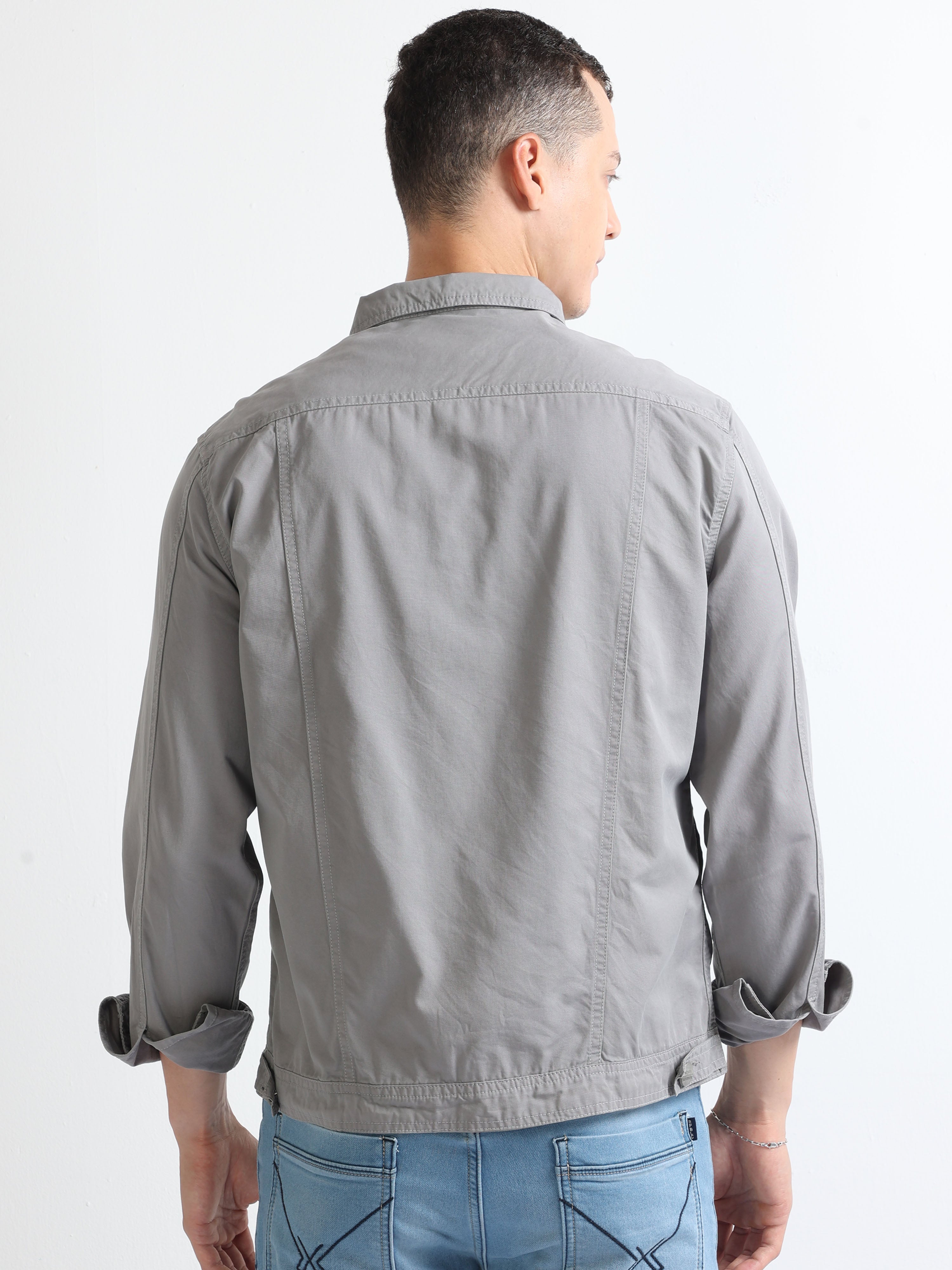 Buy Light Grey Twill Trucker Men's Jacket-North Republic