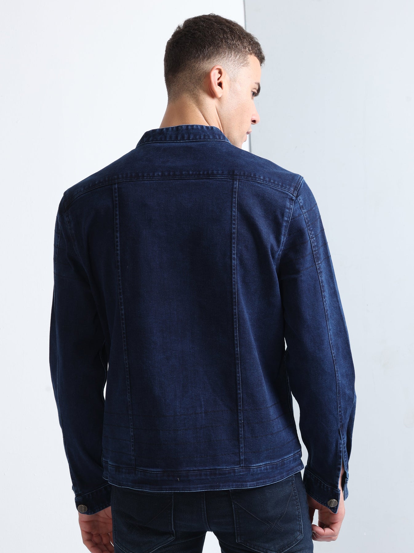 Buy Dark Wash Men's Washed Denim Zipper Jacket -North Republic