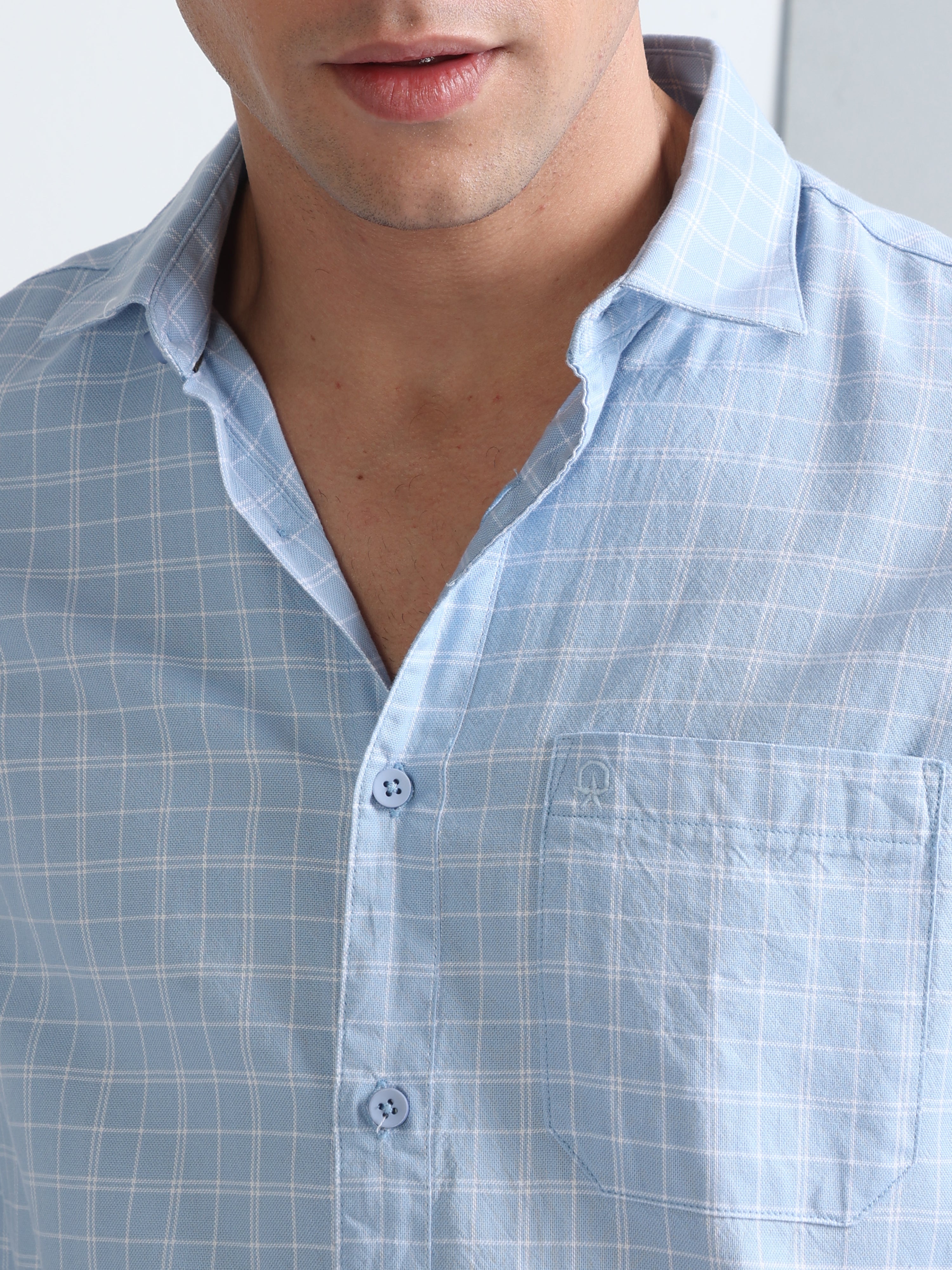 Shop Sky Blue Window Pane Business Casual Shirt For Mens Online